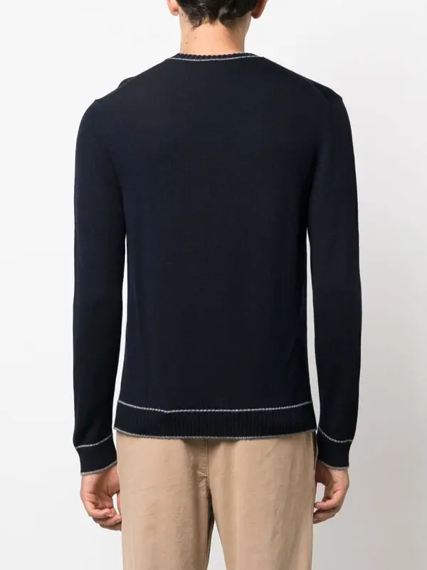 Eleventy Stripe-detail Wool Sweatshirt - Blue