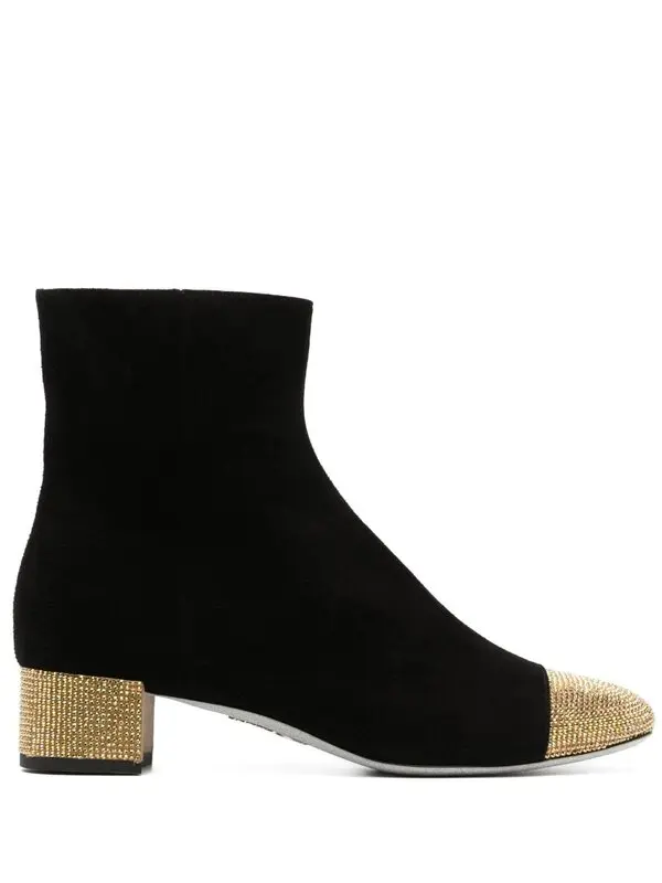 Rene Caovilla 40mm Rhinestone-embellished Suede Boots - Black