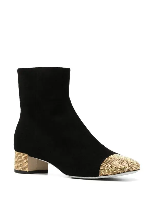 Rene Caovilla 40mm Rhinestone-embellished Suede Boots - Black