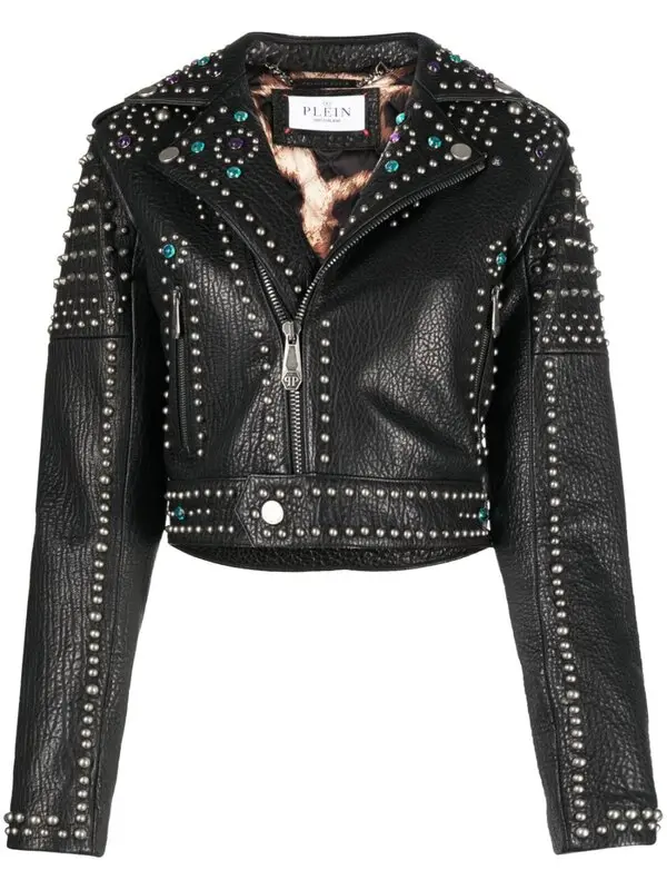 Philipp Plein Studded Leather Biker Jacket - Black