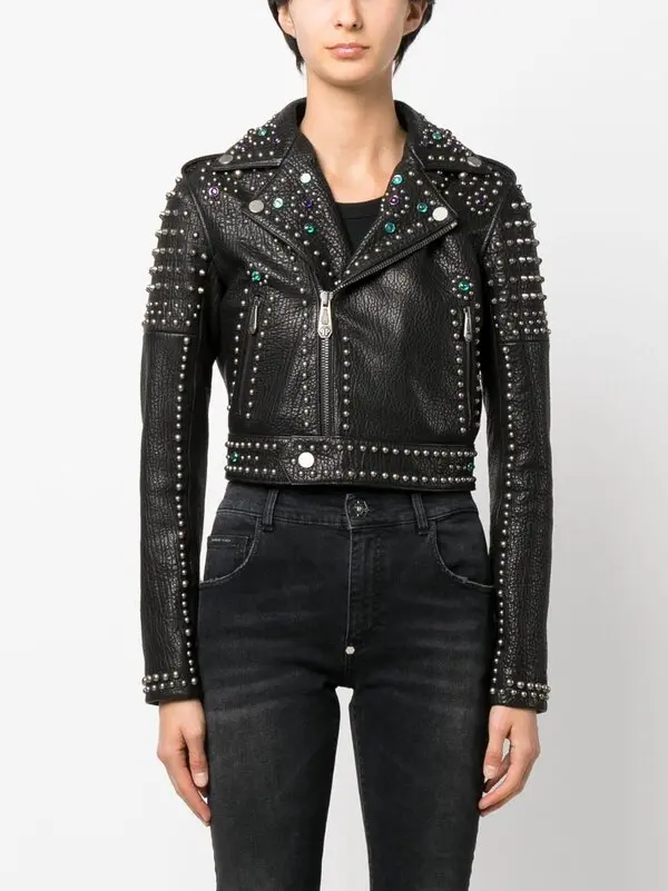 Philipp Plein Studded Leather Biker Jacket