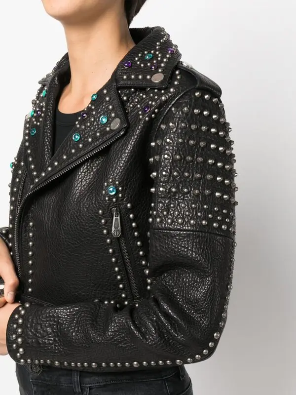 Philipp Plein Studded Leather Biker Jacket