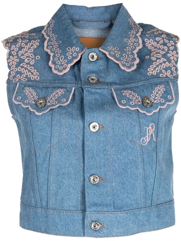 Rabanne Embroidered Denim Cropped Vest - Blue