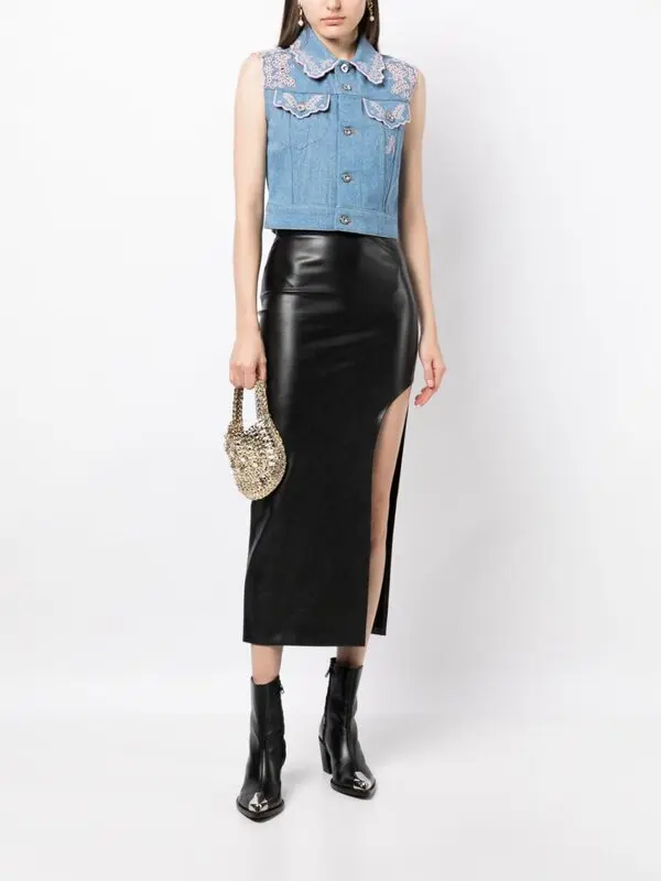Rabanne Embroidered Denim Cropped Vest