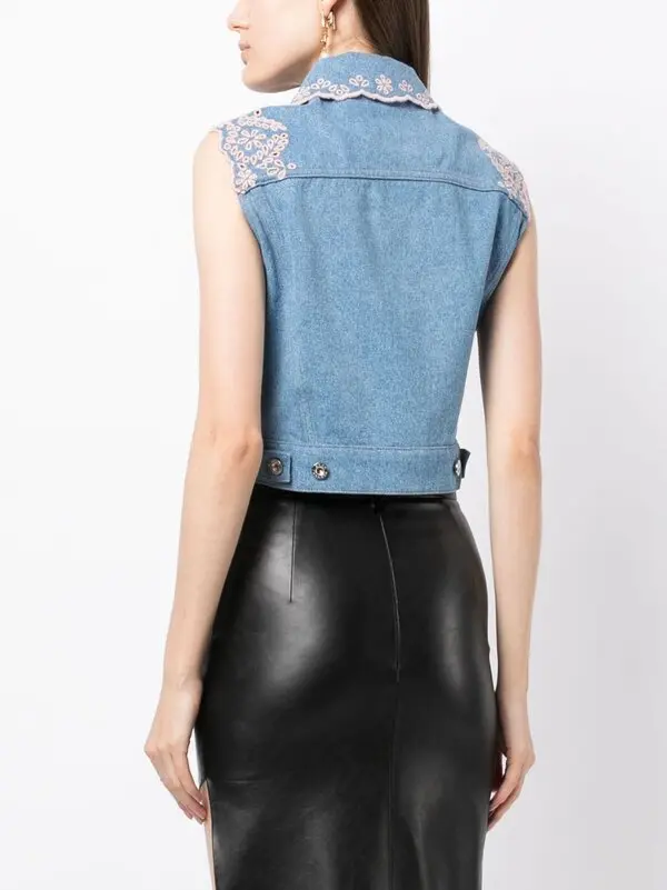 Rabanne Embroidered Denim Cropped Vest