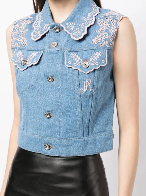 Rabanne Embroidered Denim Cropped Vest