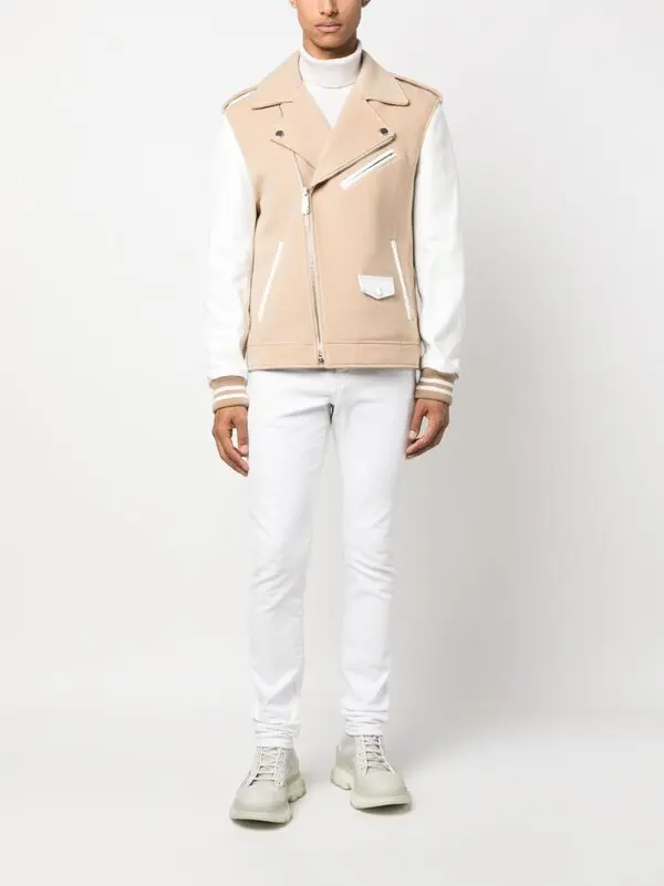 Philipp Plein Leather Biker Jacket - Neutrals