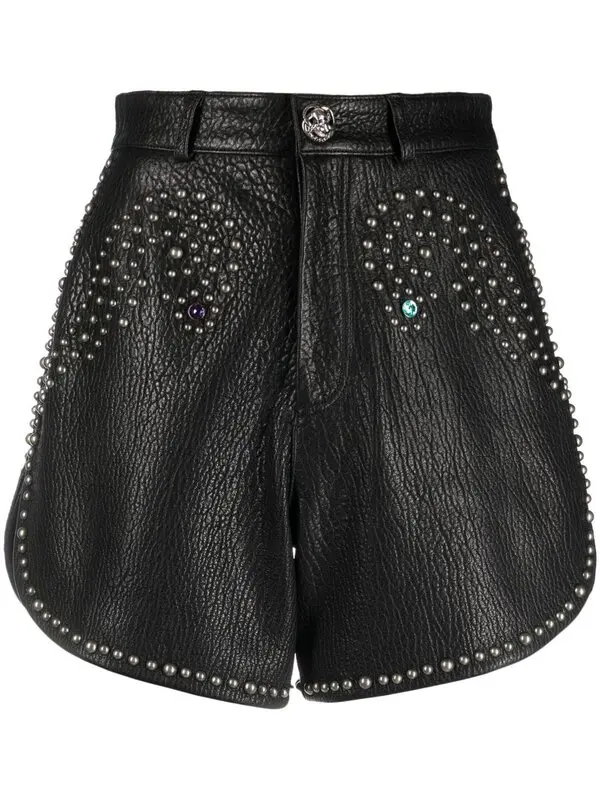 Philipp Plein Stud-embellished Leather Hot Pants