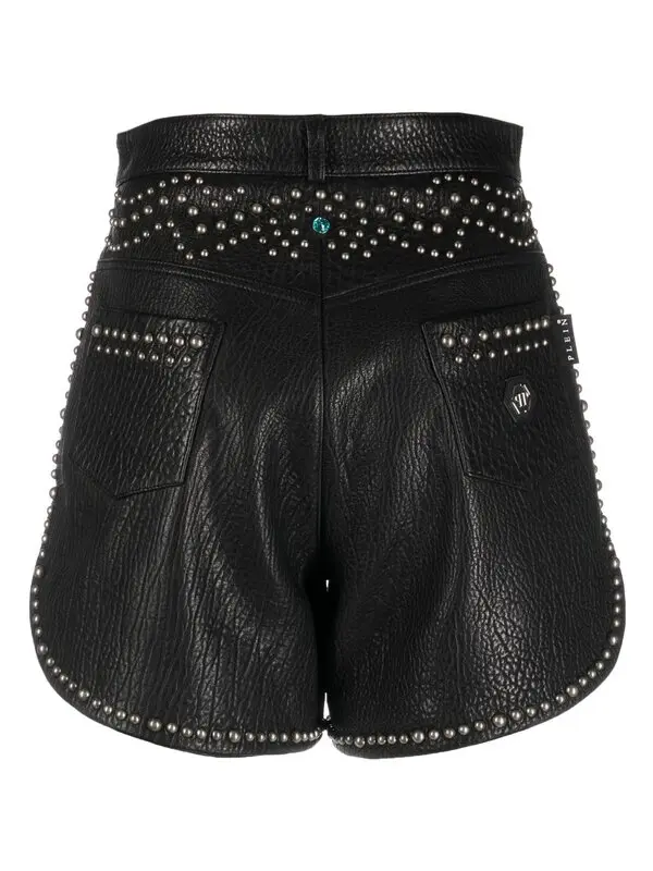 Philipp Plein Stud-embellished Leather Hot Pants