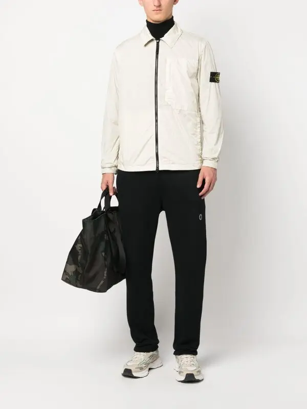 Stone Island Lightweight Zip-up Jacket With Compass Patch - Neutrals