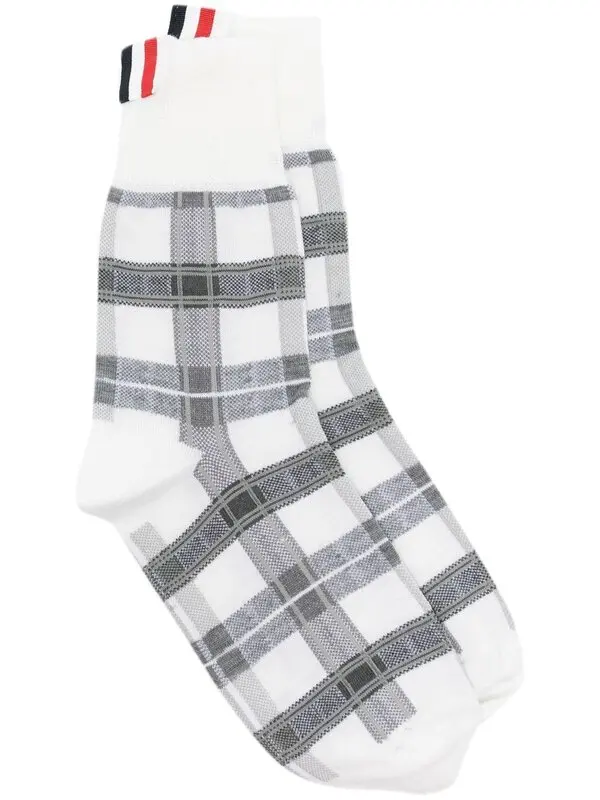 Thom Browne Tartan-check Mid-calf Socks - White