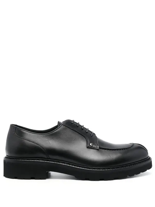Canali Almond-toe Leather Derby Shoes - Black