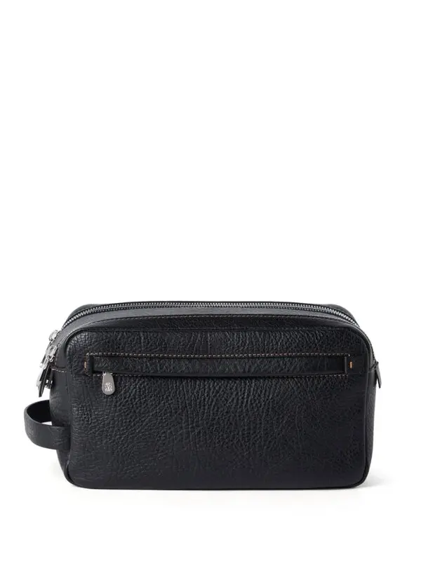 Brunello Cucinelli Leather Wash Bag - Black