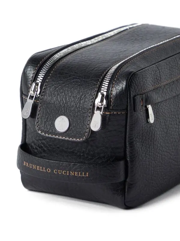Brunello Cucinelli Leather Wash Bag - Black