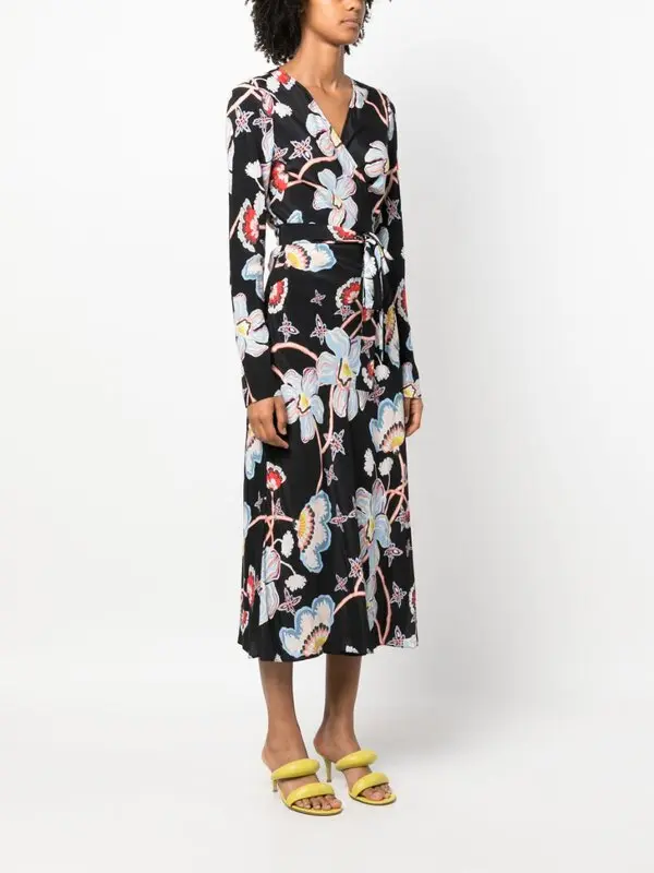 Diane Von Furstenberg Tilly Floral-Print Wrap Dress In Black 40