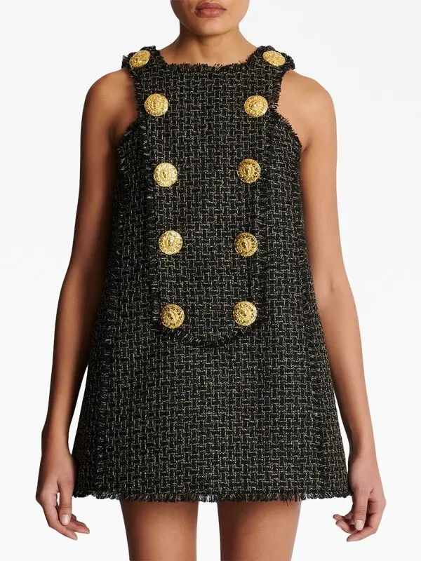 Balmain 10-Buttons Swing Tweed Dress In Black - 55% Off | Editorialist