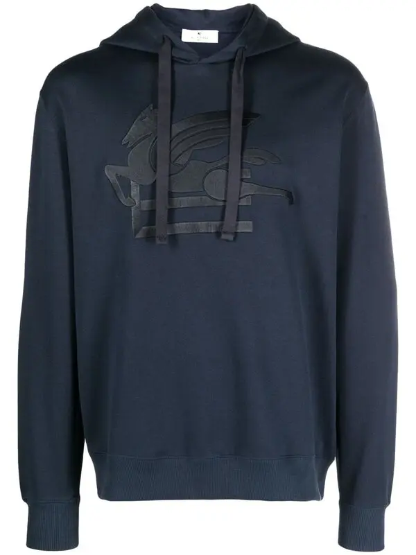 Etro Logo-embroidered Cotton Hoodie - Blue