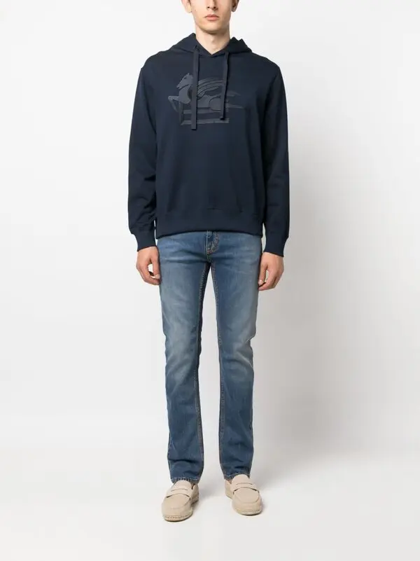 Etro Logo-embroidered Cotton Hoodie - Blue