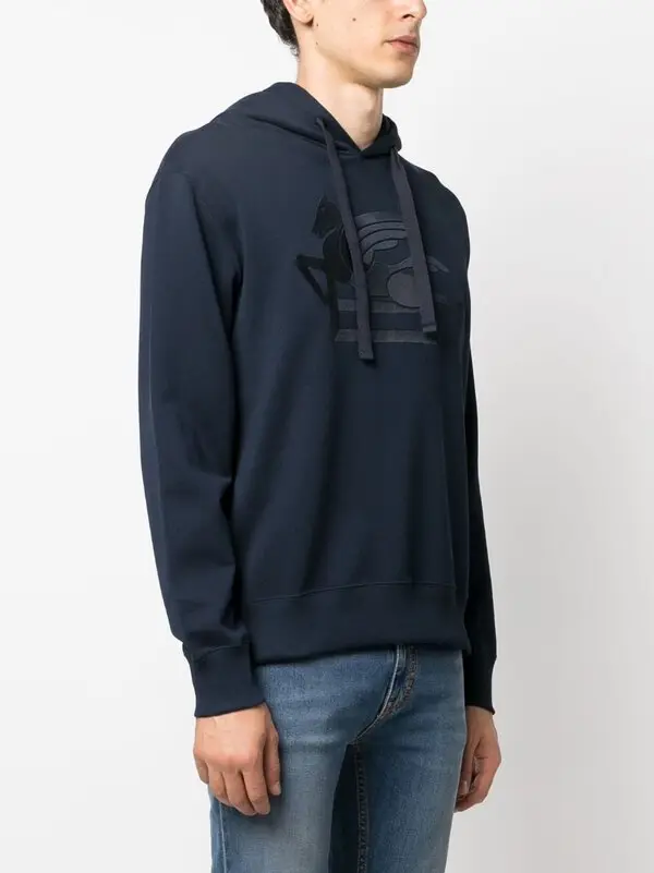 Etro Logo-embroidered Cotton Hoodie - Blue