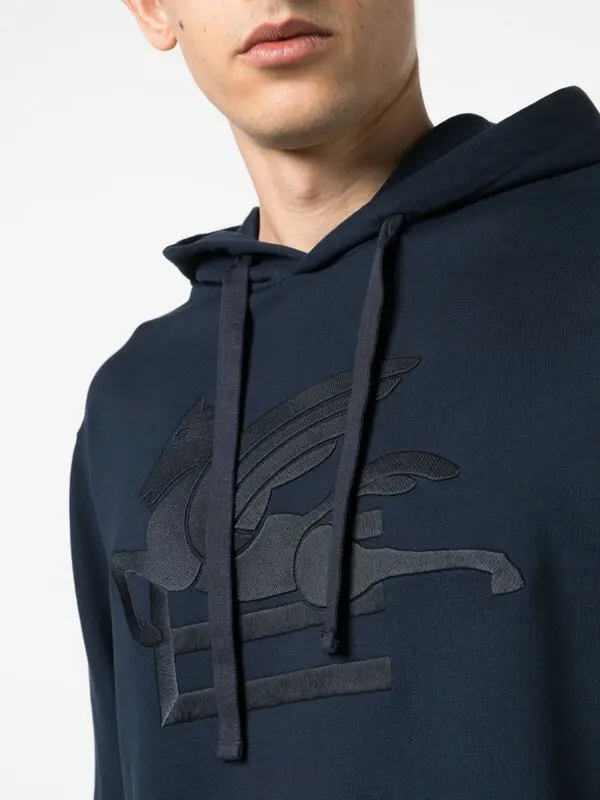 Etro Logo-embroidered Cotton Hoodie - Blue