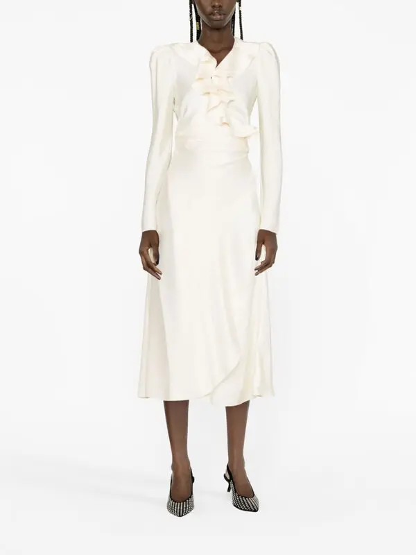 Philosophy Di Lorenzo Serafini Cream Ruffled Trim Wrap Dress - White