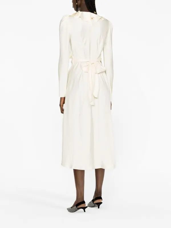 Philosophy Di Lorenzo Serafini Cream Ruffled Trim Wrap Dress - White