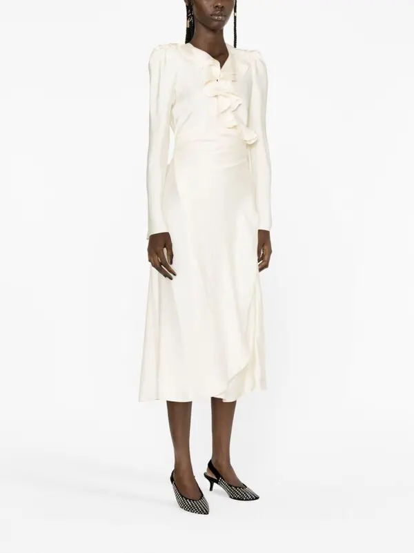 Philosophy Di Lorenzo Serafini Cream Ruffled Trim Wrap Dress - White