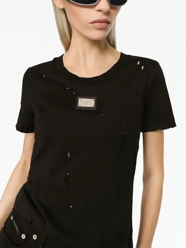 Dolce & Gabbana Distressed-effect Logo-plaque T-shirt