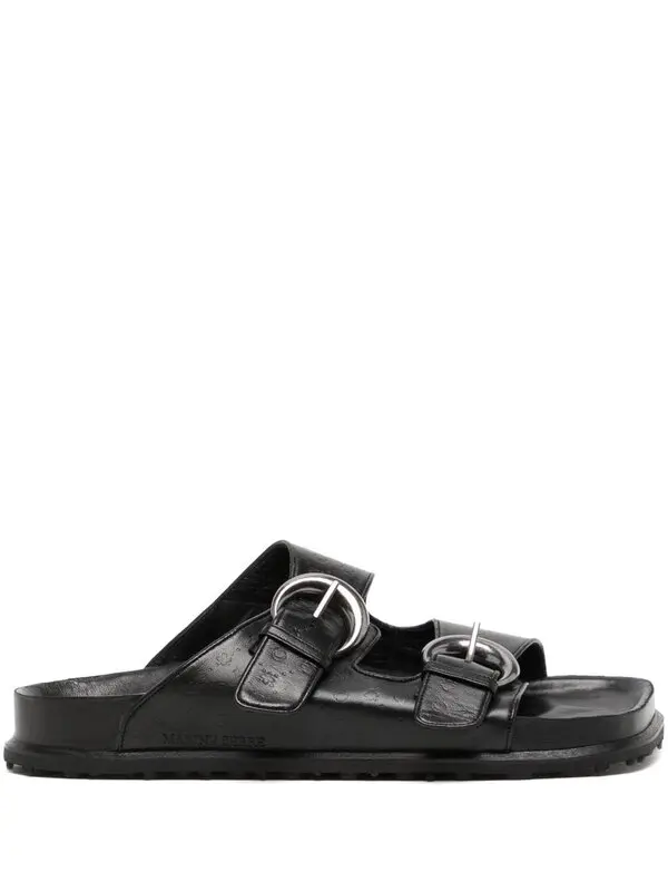 MARINE SERRE Logo-debossed Buckle-strap Leather Sandals