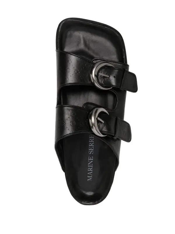 MARINE SERRE Logo-debossed Buckle-strap Leather Sandals