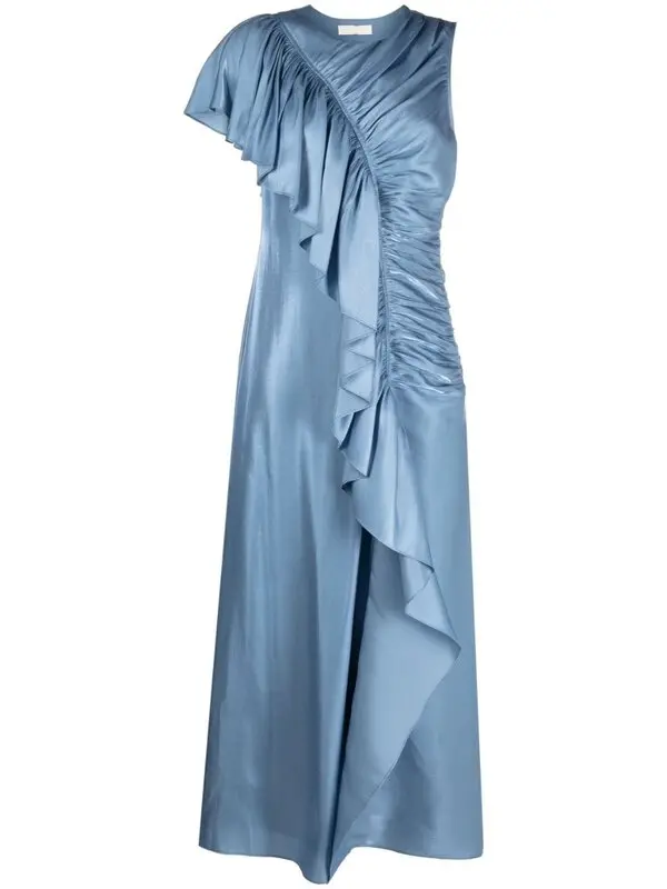 Ulla Johnson Ruffle-trim Charmeuse Long Dress - Blue