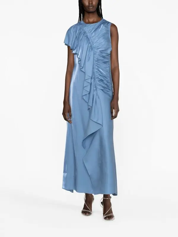 Ulla Johnson Ruffle-trim Charmeuse Long Dress - Blue
