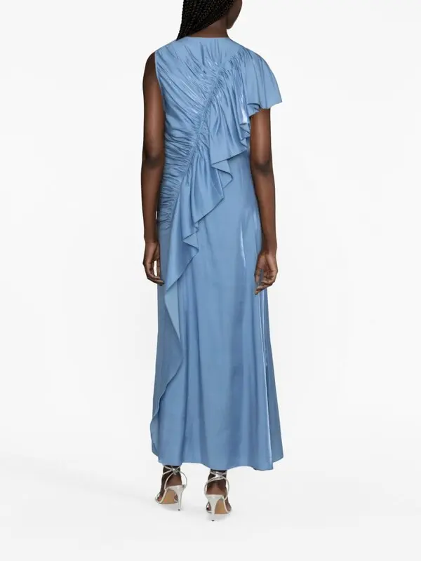 Ulla Johnson Ruffle-trim Charmeuse Long Dress - Blue