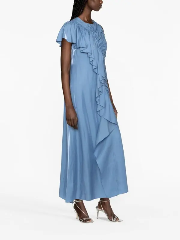 Ulla Johnson Ruffle-trim Charmeuse Long Dress - Blue