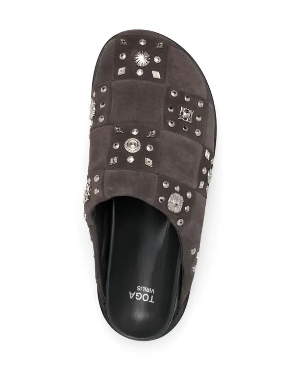 TOGA VIRILIS Stud-embellished Suede Slippers - Grey