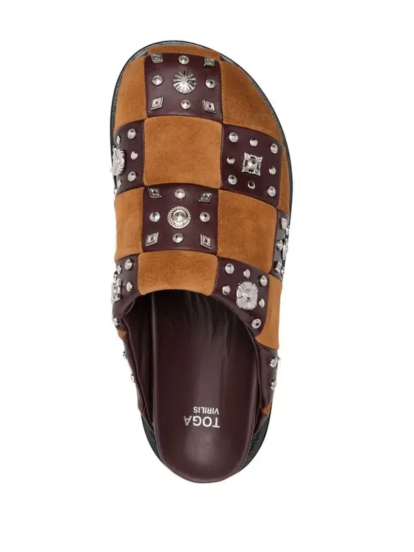 TOGA VIRILIS Stud-embellished Leather Slippers - Brown