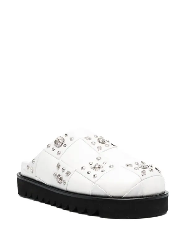 TOGA VIRILIS Stud-embellished Leather Slippers - White