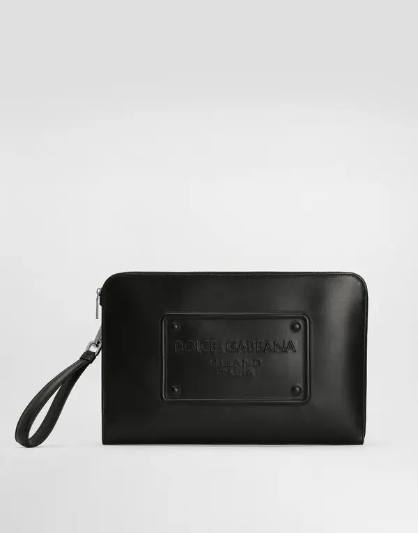 Dolce & Gabbana Large Calfskin Pouch With Logo - Black