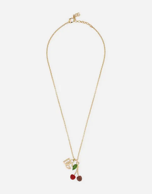 Dolce & Gabbana Dg Logo And Cherry Charm Necklace - Gold