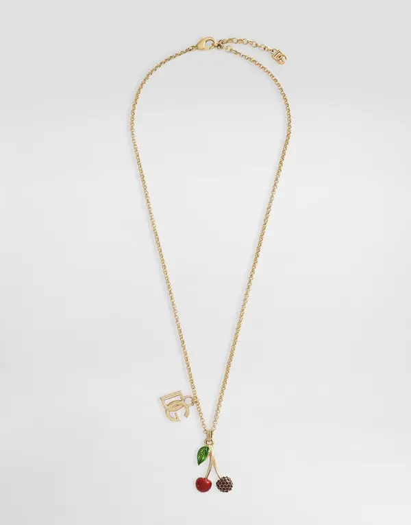 Dolce & Gabbana Dg Logo And Cherry Charm Necklace - Gold