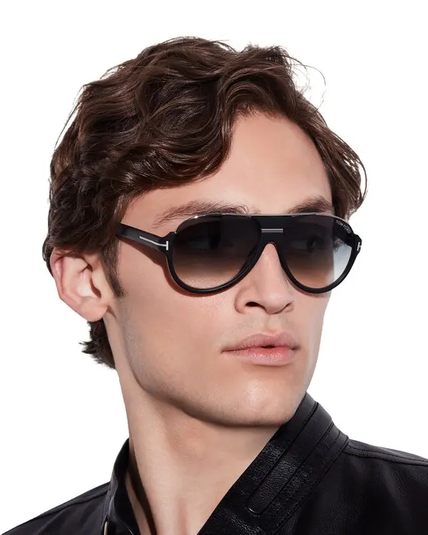 TOM FORD 61mm Dimitry Flat Top Aviator Sunglasses - Black/blue