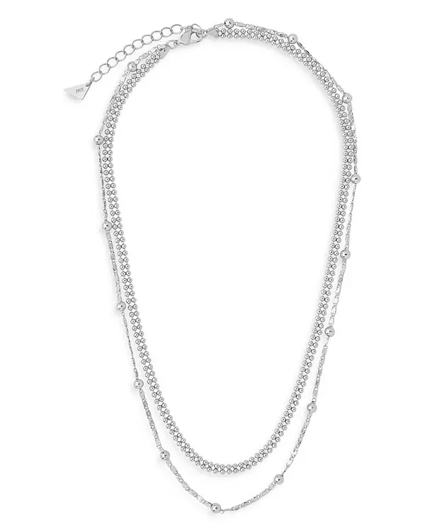 Sterling Forever Double Layer Beaded Chain Necklace - Silver