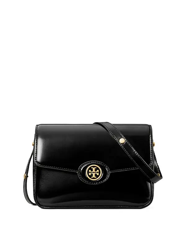 Tory Burch Robinson Spazzolato Leather Convertible Shoulder Bag - Black/brass