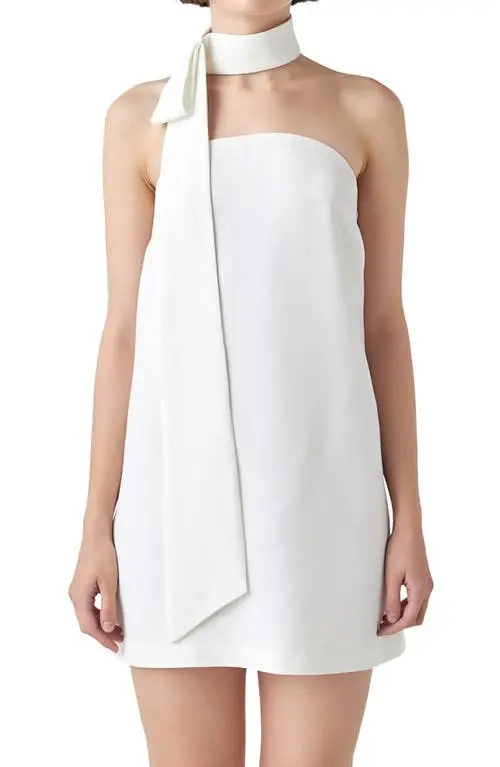 Grey Lab Strapless Shift Mini Dress With Tie Choker Set In White - 30% Off  | Editorialist