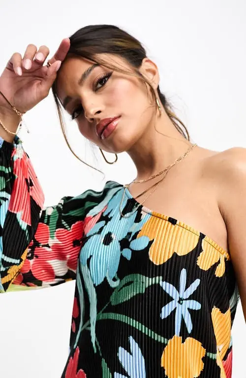 Asos One Shoulder Long Sleeve Plissé Dress