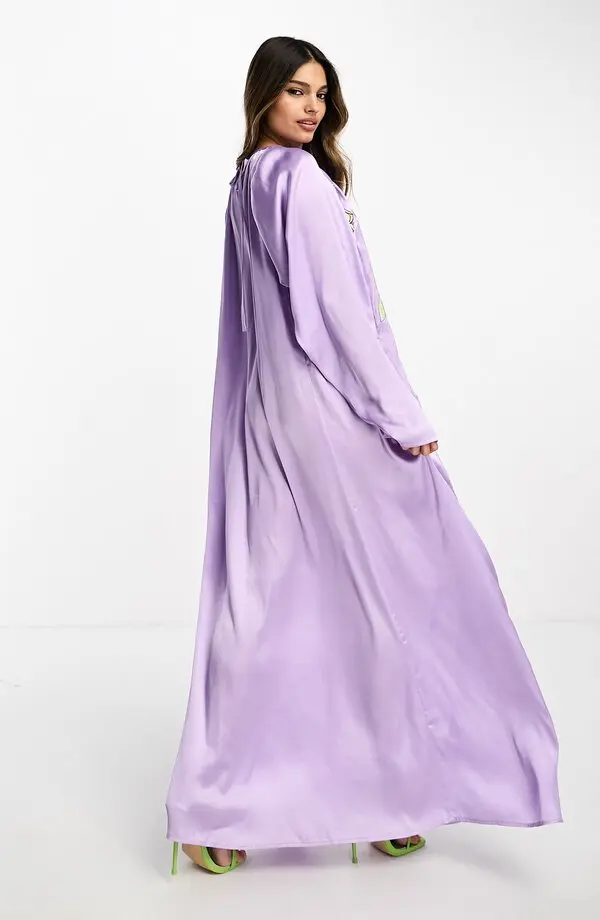 Asos Long Sleeve Satin Trapeze Maxi Dress In Lilac - 40% Off | Editorialist