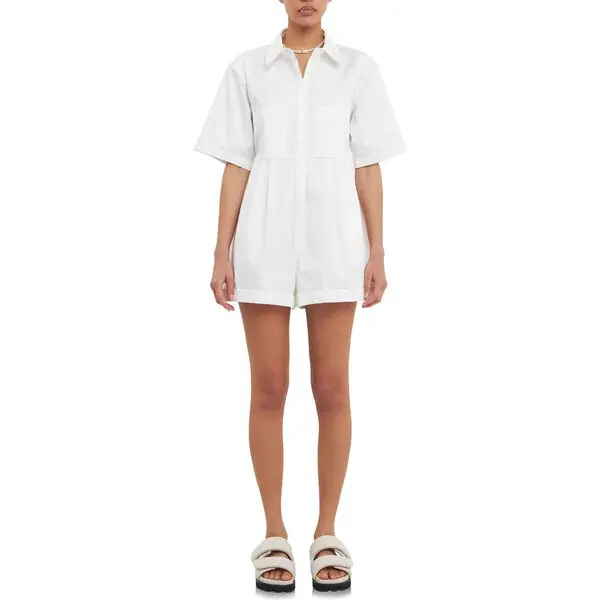 GREY LAB Shoulder Pad Shirt Romper - White