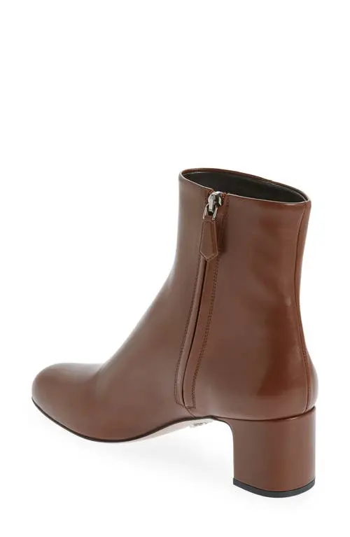 Prada Logo Block Heel Bootie - Cognac