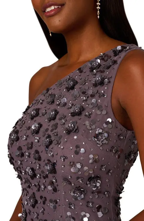 Adrianna Papell 3d Beaded & Sequin One-Shoulder Gown - Moonscape |  Editorialist