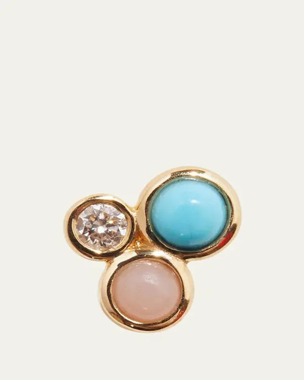 Pamela Love 14k Yellow Pink Opal, Turquoise, And Diamond Bezel Set Trio Stud Earring - Gold